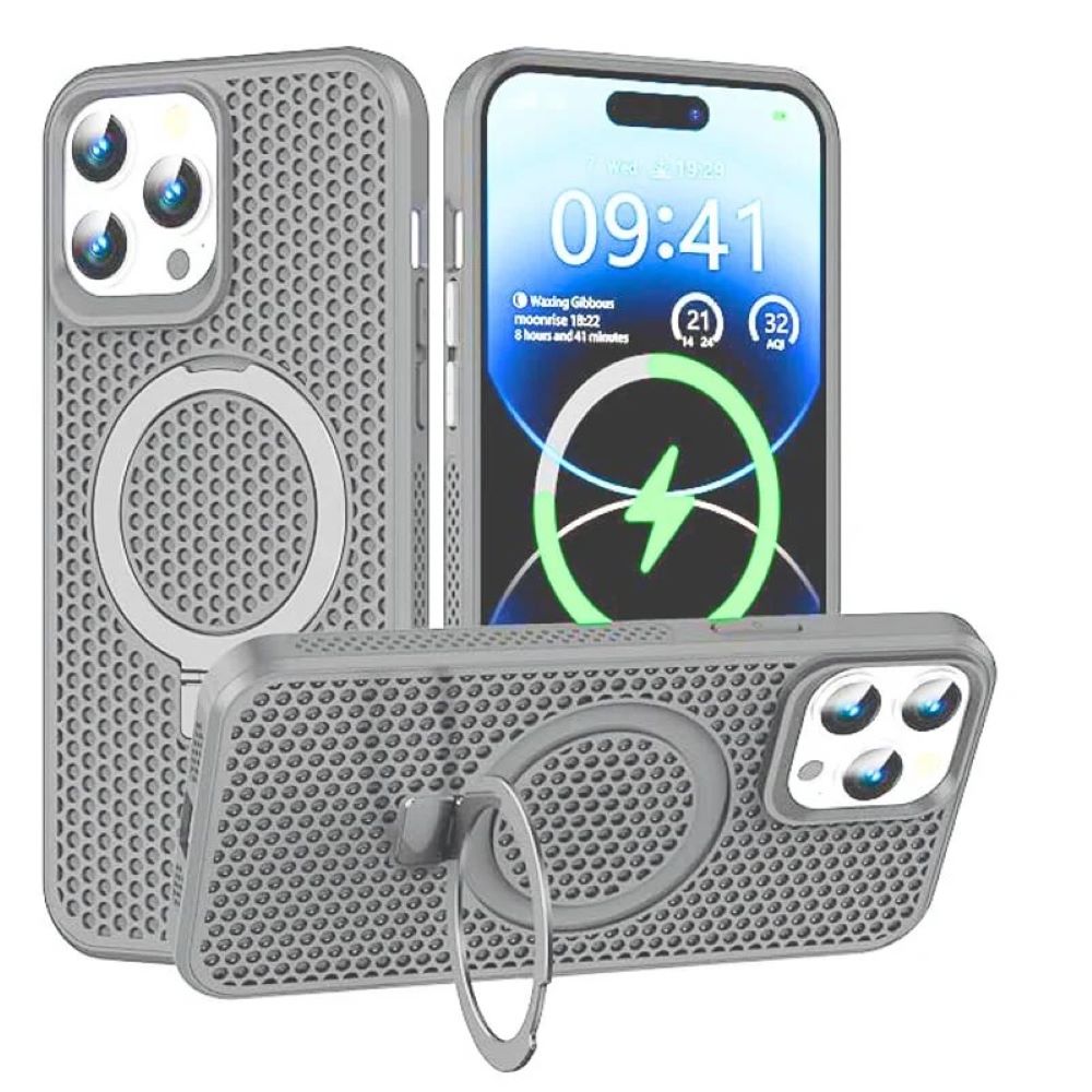 Case moket con soporte y magsafe para iphone 14 pro max gris - Oechsle