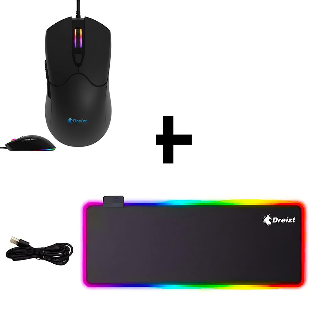 Mouse Gamer Dreizt RGB Mate GR270037 12,800 dpi Negro + Mousepad Gamer ...