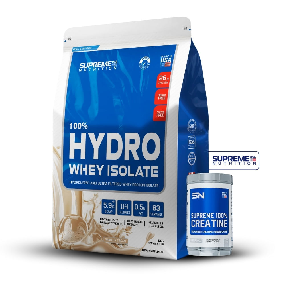 100% Hydro Whey Isolate Vainilla 5.5Lb+Creatina Supreme Nutrition 250Gr ...