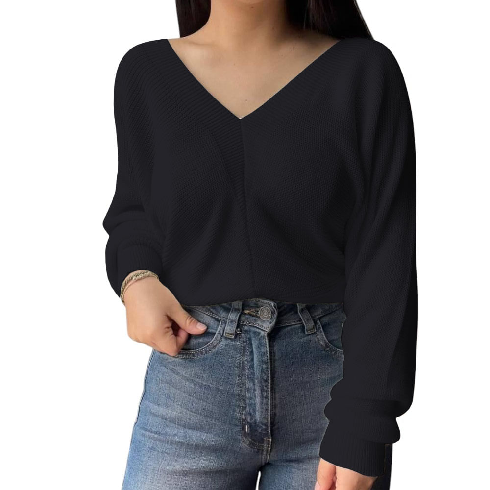 Chompa Mujer Hilo Espalda Descubierta 359G-25 Color Negro - Oechsle