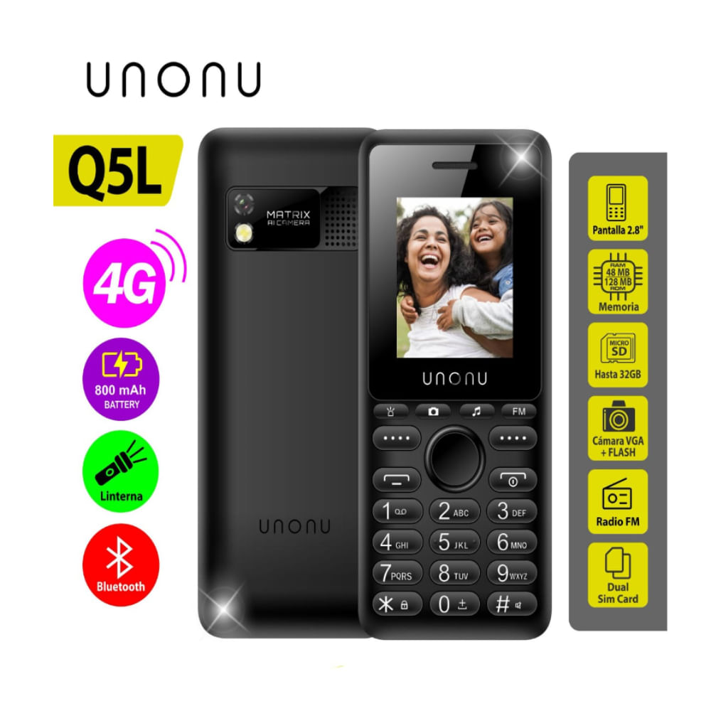 Celular Basico UNONU Q5L 4G, Bateria 800 mAh, Radio FM Inalambrico - Oechsle