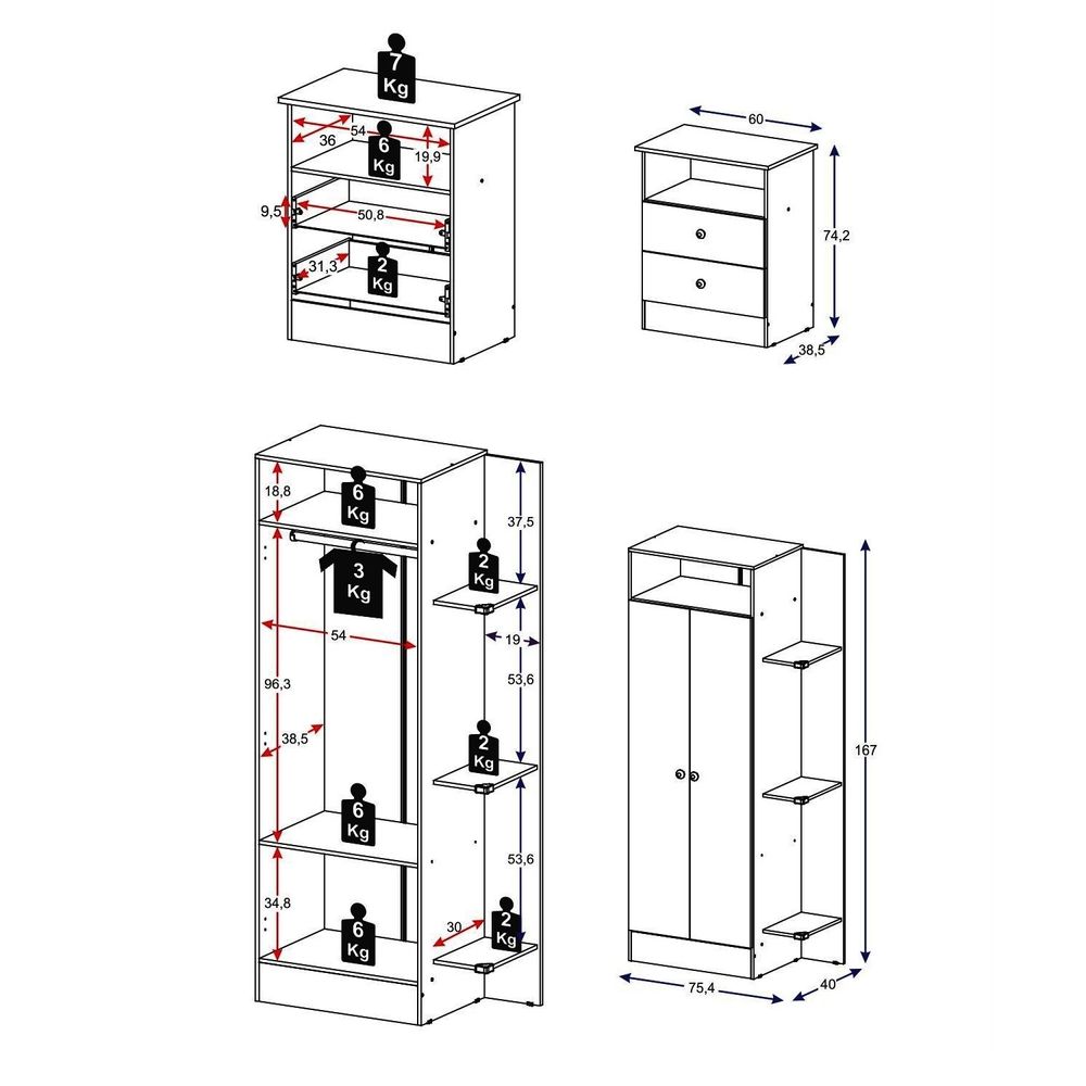Ropero 2 Puertas + Cómoda 2 Cajones Zuri Blanco | Oechsle - Oechsle