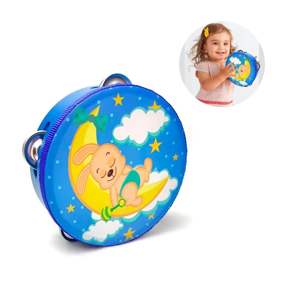 Pandereta Infantil de Madera con 4 chapas - Azul - Oechsle
