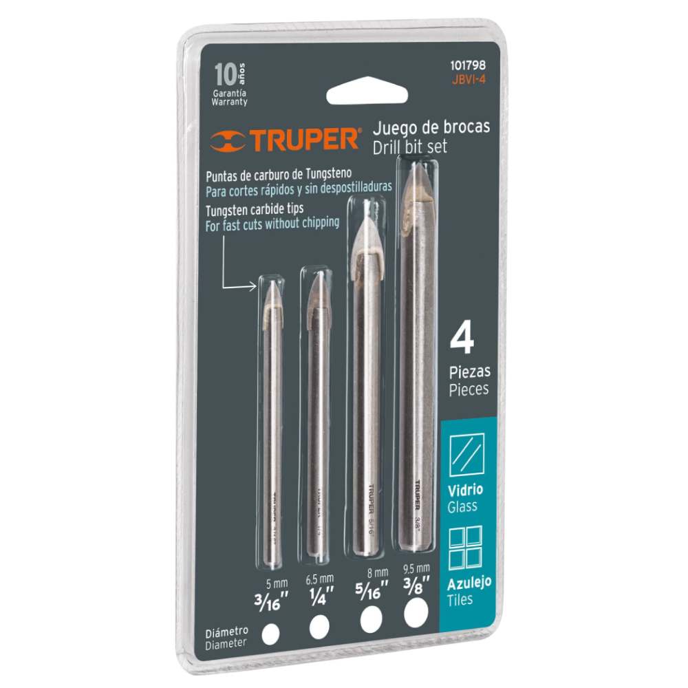 Juego de Brocas para Vidrio 4 Piezas Truper 101798 - Oechsle
