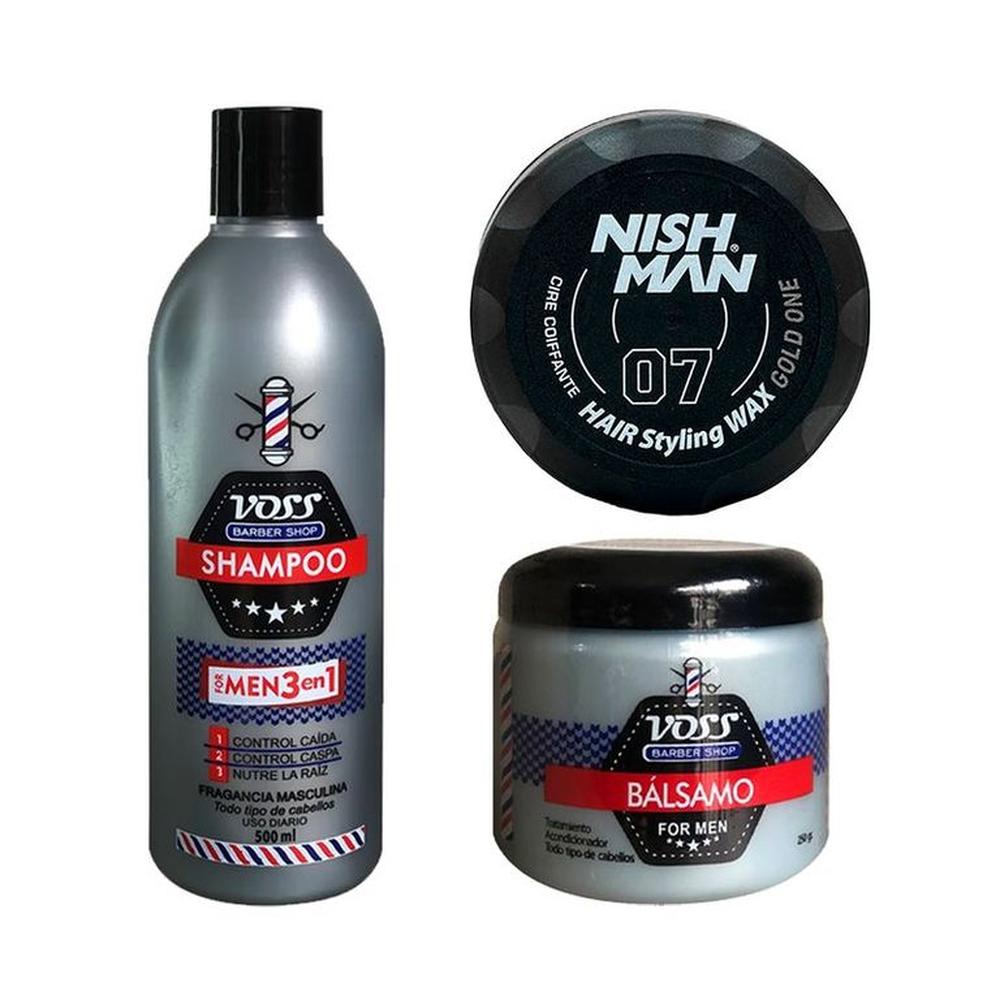 Shampoo Voss + Acondicionador bálsamo Voss + Cera Nishman 07 - Oechsle