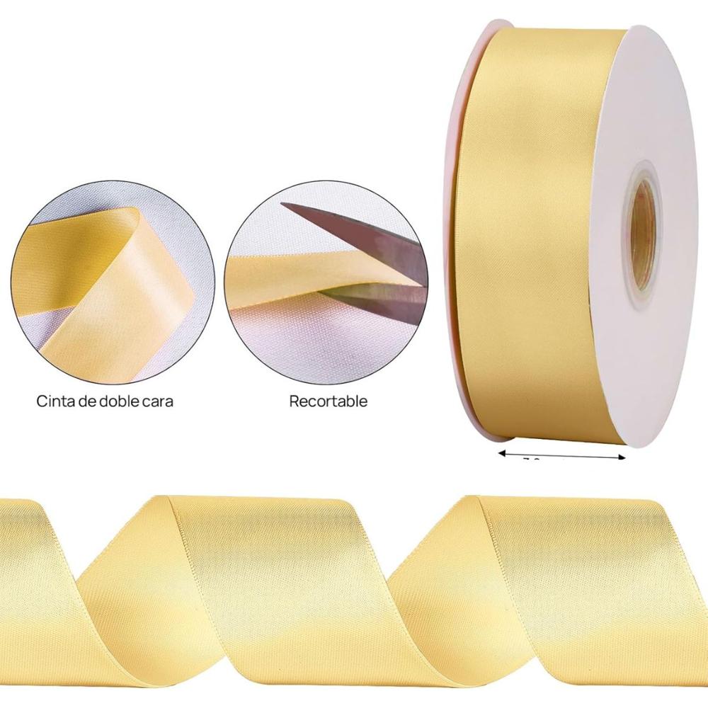 Cinta Satinada Satén de Doble Cara 4cm por 100 Metros Color Dorado ...