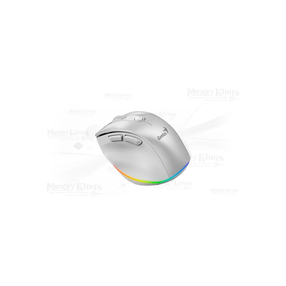 Mouse Genius Ergo 9000s Pro: inalámbrico recargable, 6 botones, silencioso, RGB, color blanco ...