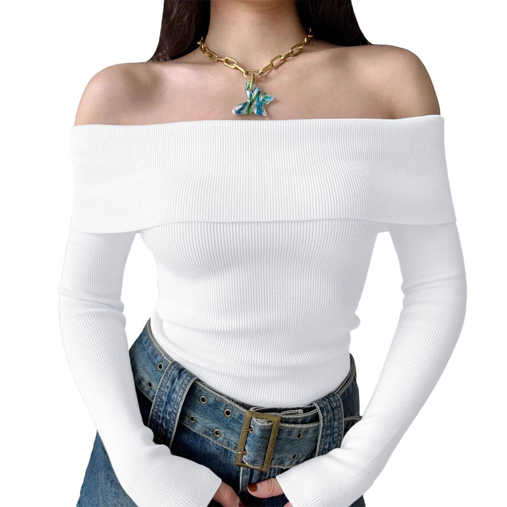 Polo Mujer Rumbera Manga Larga Rib Grueso New 710-16 Color Blanco - Oechsle