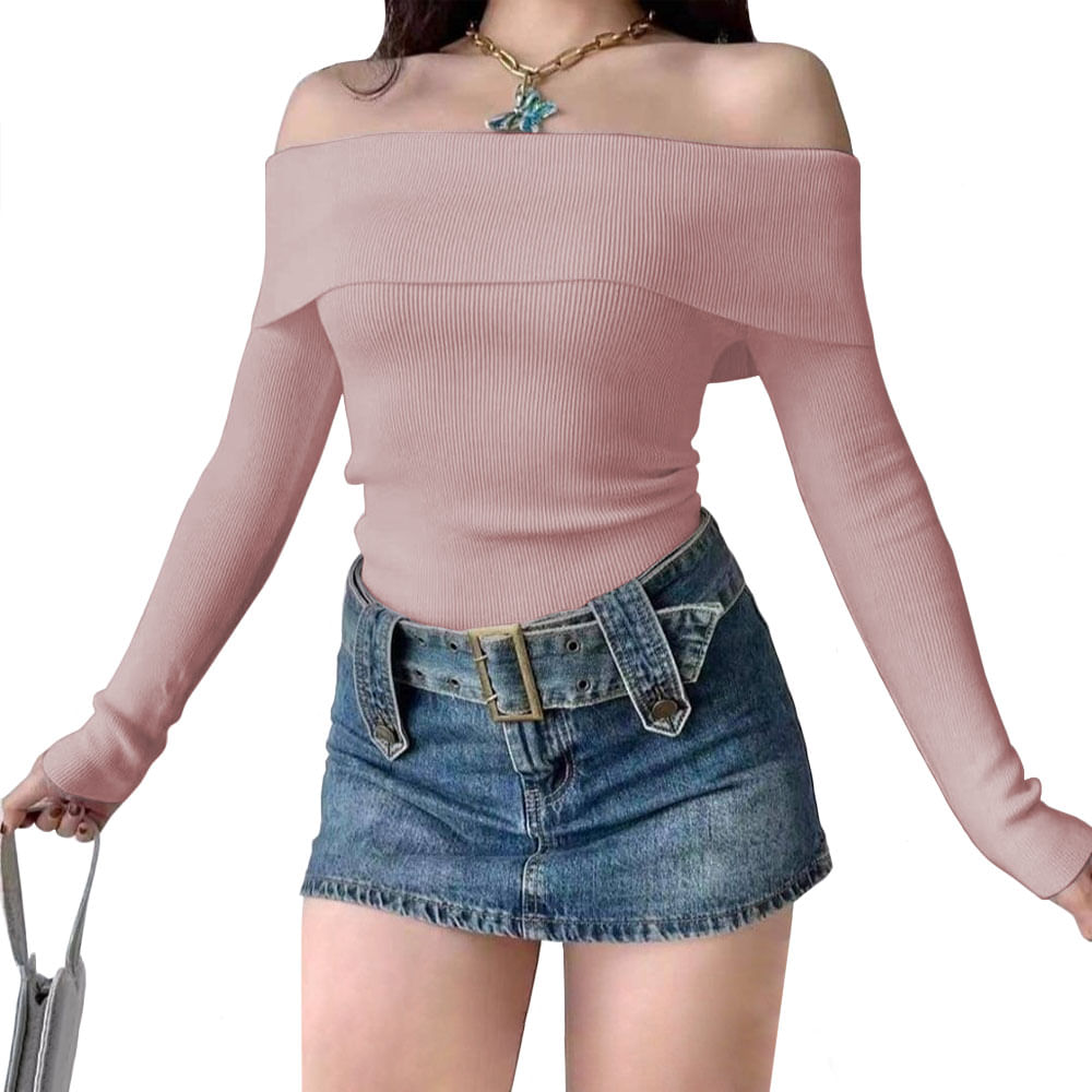 Polo Mujer Rumbera Manga Larga Rib Grueso New 710-16 Color Rosa - Oechsle