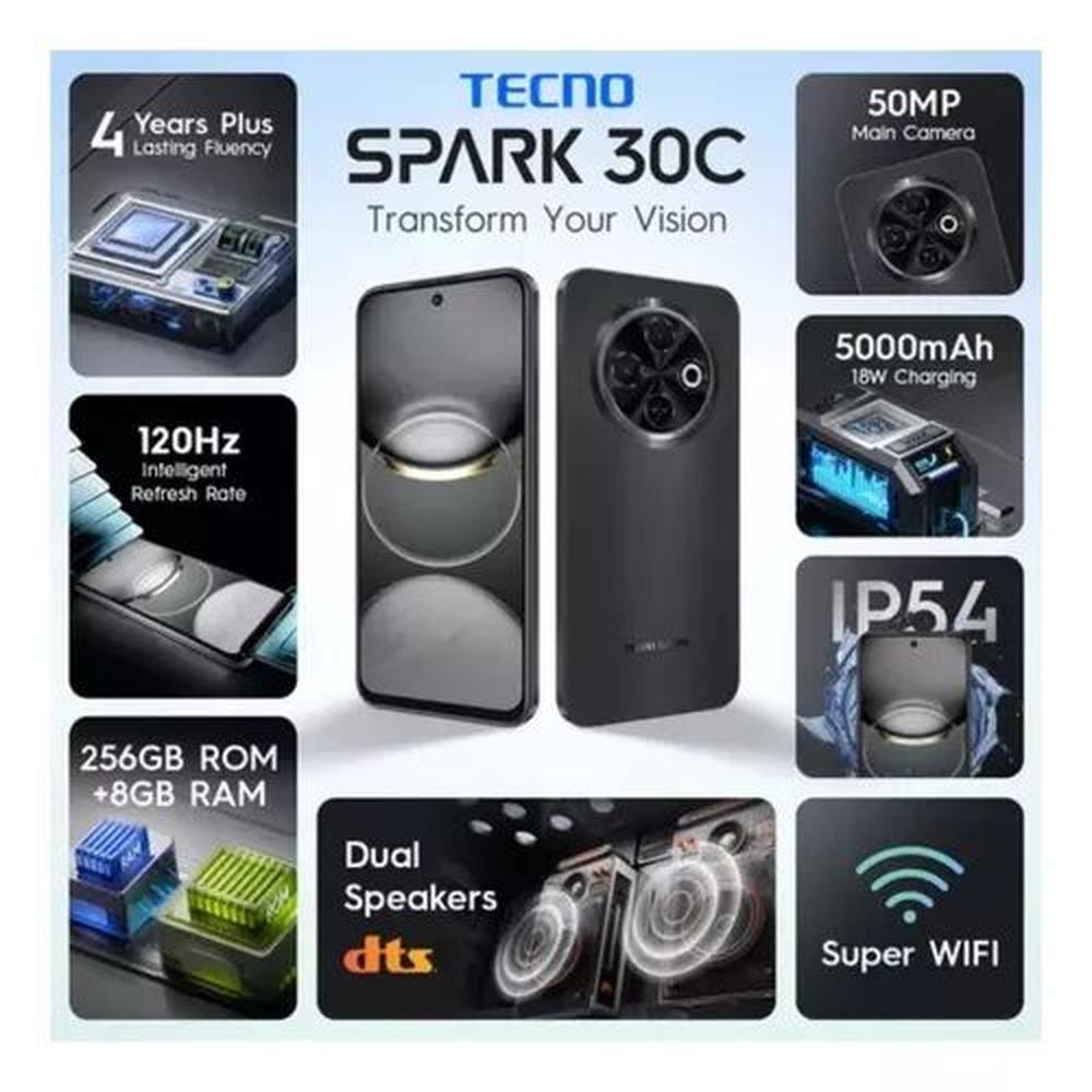 Smartphone Tecno Spark 30C/ KL5/ 256GB ROM+ 8GB RAM (4GB+ 4GB Extended ...