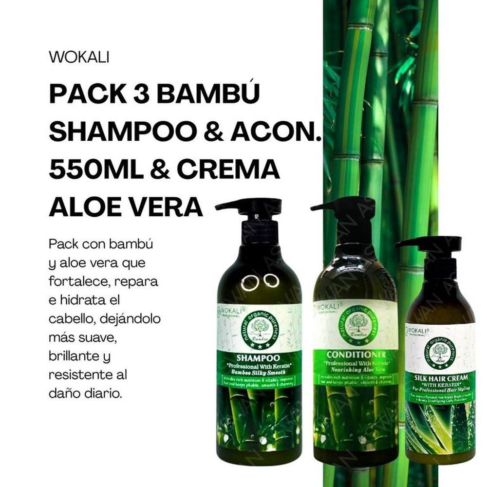 PACK 3 BAMBÚ SHAMPOO & ACON 550ML & CREMA ALOE VERA - WOKALI - Oechsle