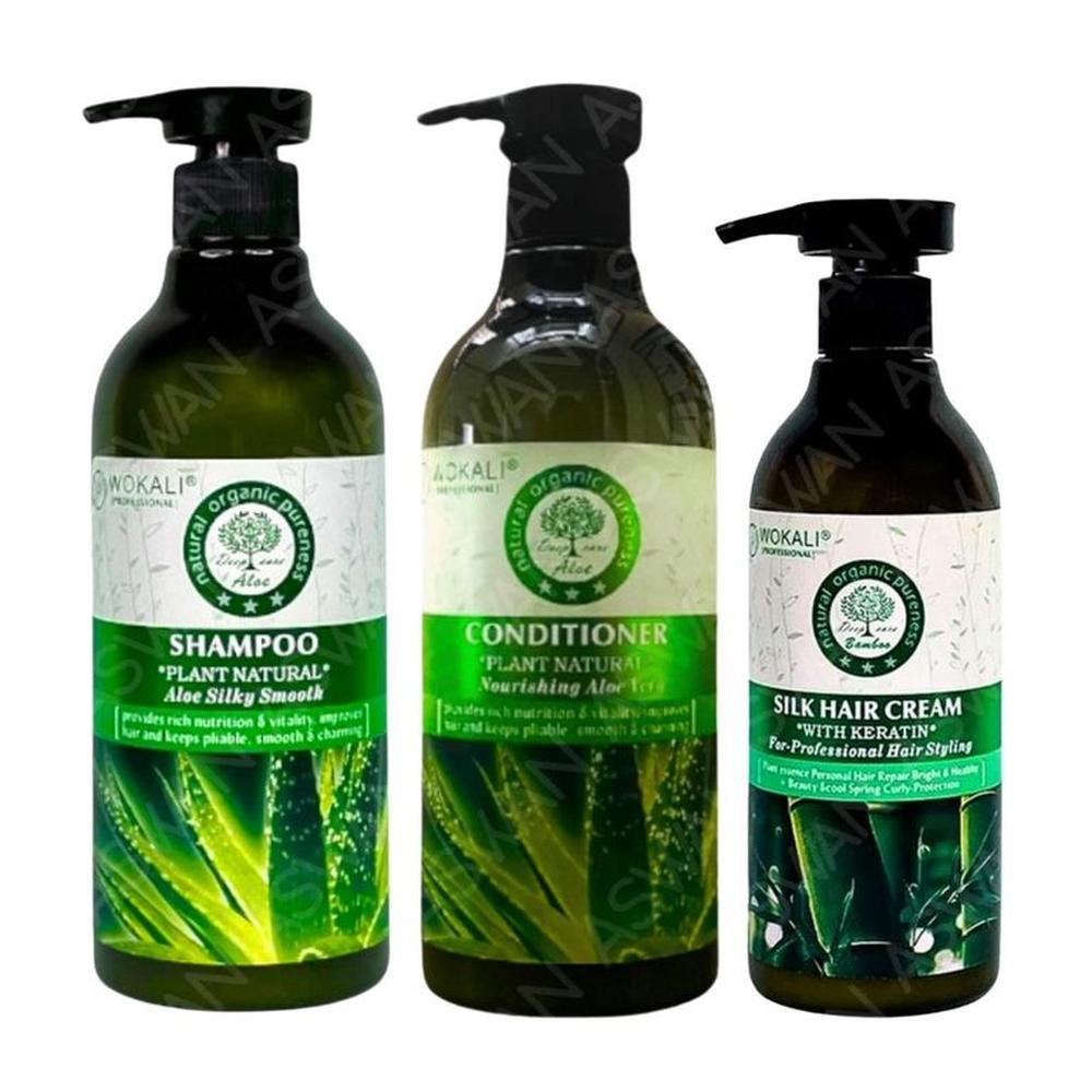 PACK 3 ALOE VERA SHAMPOO & ACON 550ML & CREMA BAMBÚ - WOKALI - Oechsle