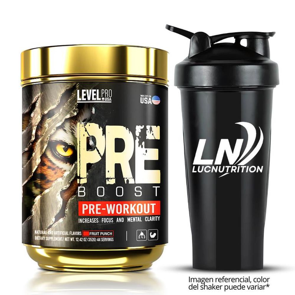 Pre Boost Pre Workout 44 servicios - Level Pro Fruit punch + Shaker ...