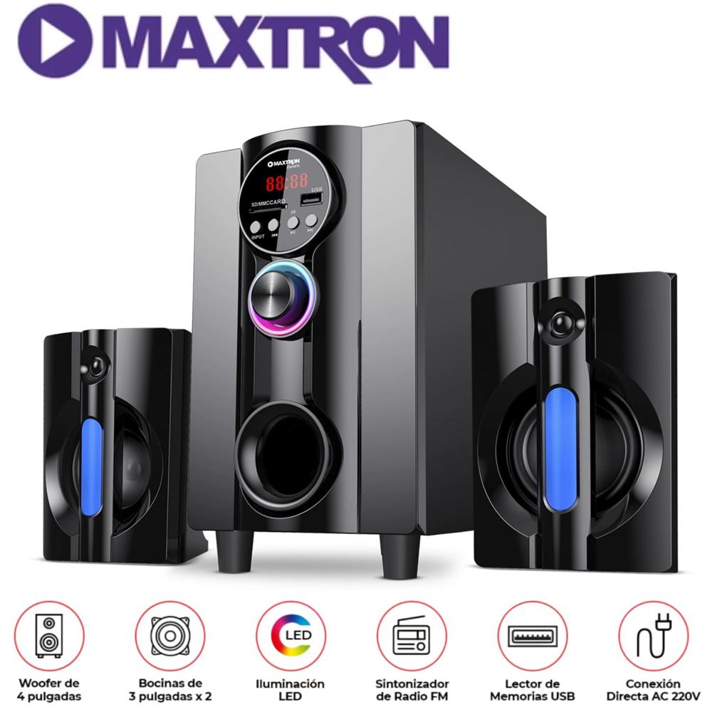 Parlante 2,1 Maxtron MAX S202 Zenith USB BT AUX Iluminación LED - Oechsle