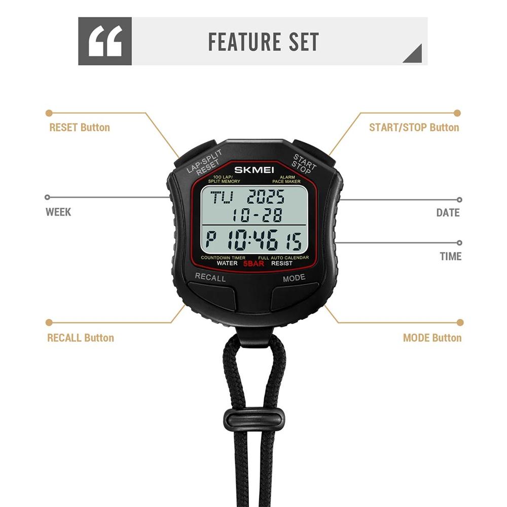 Cronómetro Skmei Digital Timer 100 Memorias Rango 10 hrs Negro 2345 - Oechsle