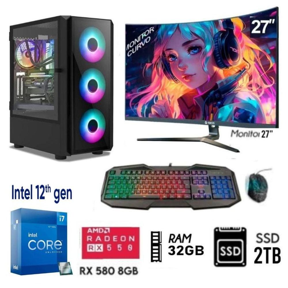 Computadora PC Core I7-12Th Ram 32GB Disco SSD 2TB RX 580 8GB MONITOR ...