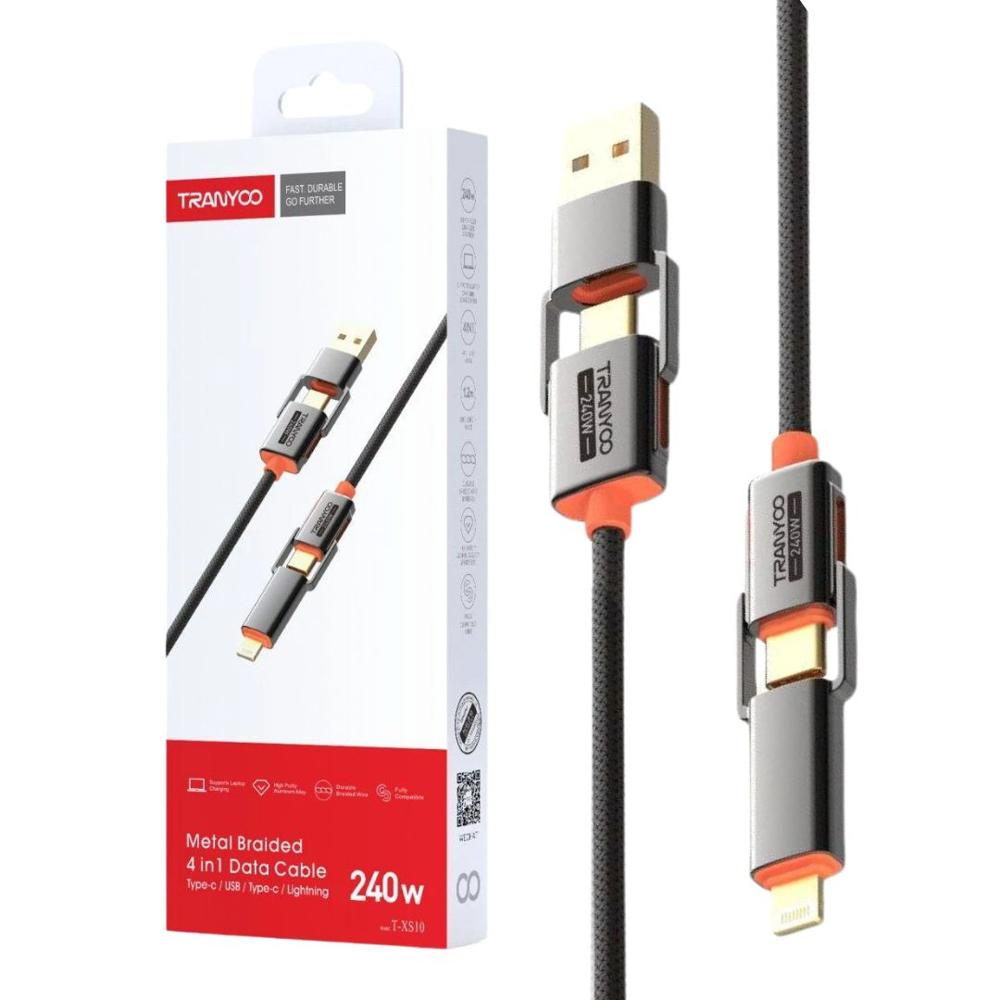 Cable 4 en 1 USB-C/USB a USB-C/Lightning 240W con Chip E-Marker T-XS10 ...