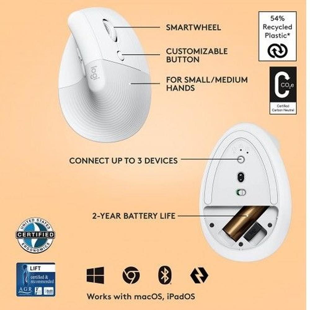 Mouse Logitech Vertical MX Lift Bluetooth Ergonómico - Blanco | Oechsle ...