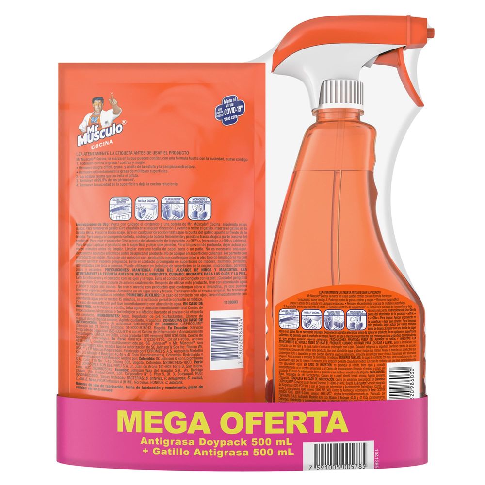 Sacagrasa MR MÚSCULO Naranja Spray 500ml + Sacagrasa MR MÚSCULO Naranja ...