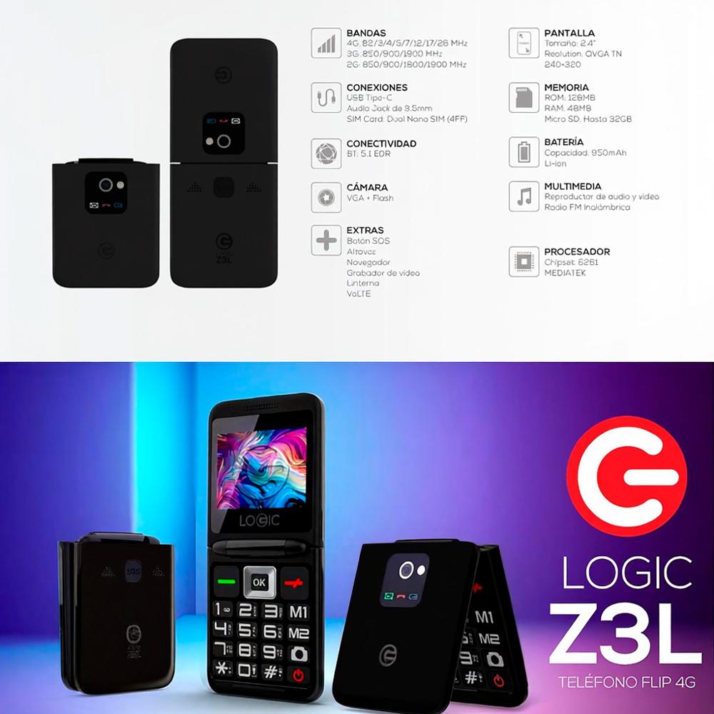 Logic Z3l 4g Celular Plegable Botones Grandes Sos Dual Sim Negro - Oechsle