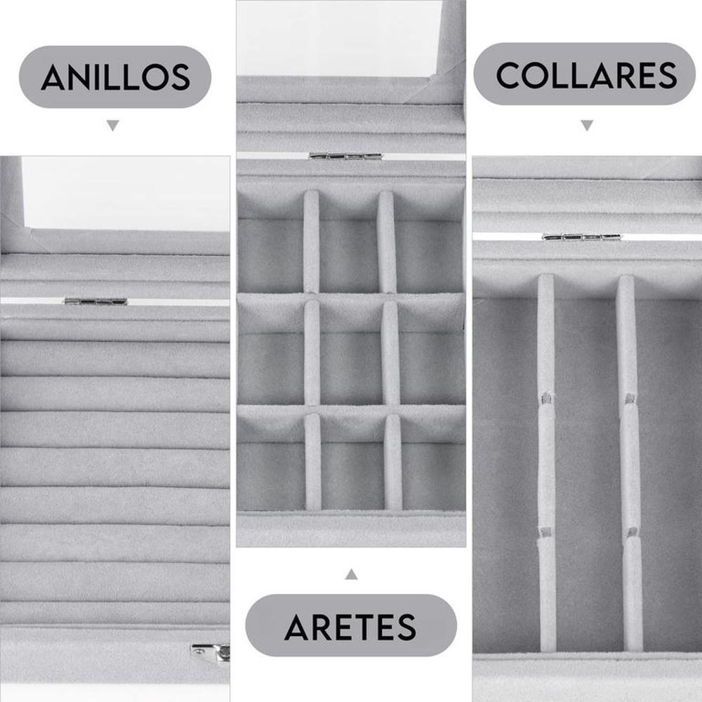 Joyero Multifuncional Premium Con Tapa y Broche - Color Gris Gris ...