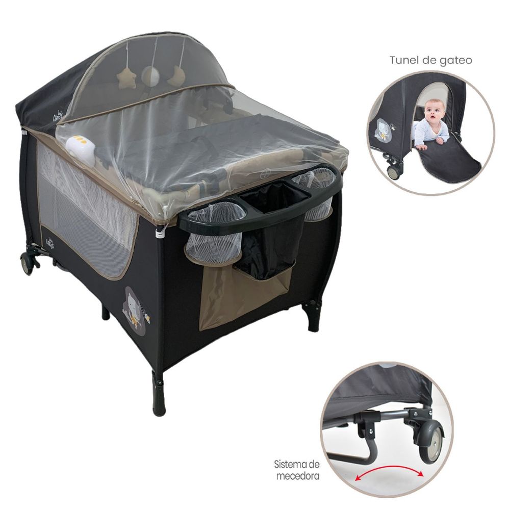 Combo Coche Multiposiciones Para Bebé Circus Negro + Cuna Corral Beige ...