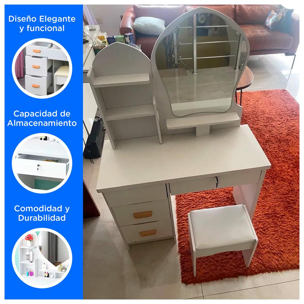 Tocador de Maquillaje Estilo Princesa con Asiento y Espejo Grande ...