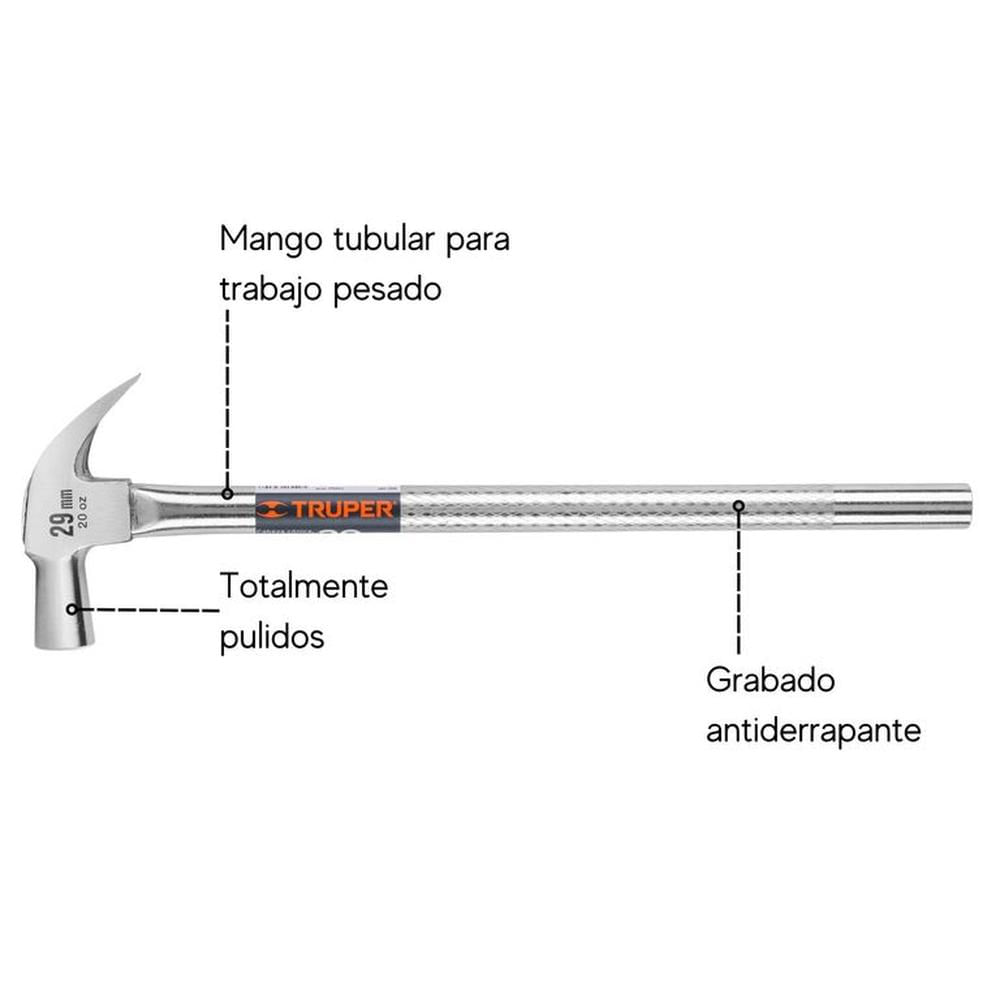 Martillo encofrador 19P acero mango largo cabeza cónica magnética ...