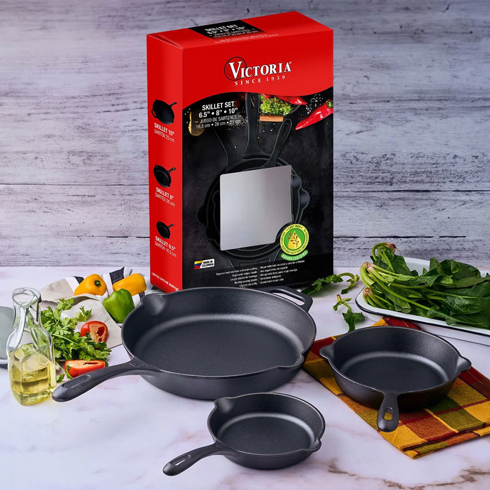 Set 3 Sartenes Hierro Fundido Curado Victoria 16-20-25 cm - Oechsle