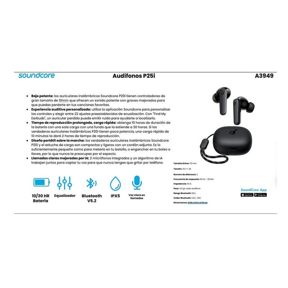 Audífonos In-Ear Soundcore P25-30 Horas De Reproducción Carga Rápida ...