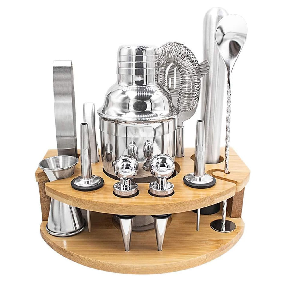 Set de Coctelería Profesional 12 Piezas de Acero con Base de Bambú SL1 ...