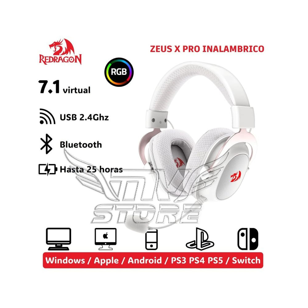 Audífonos Redragon Zeus X PRO Wireless H510 WL Color Blanco - Oechsle
