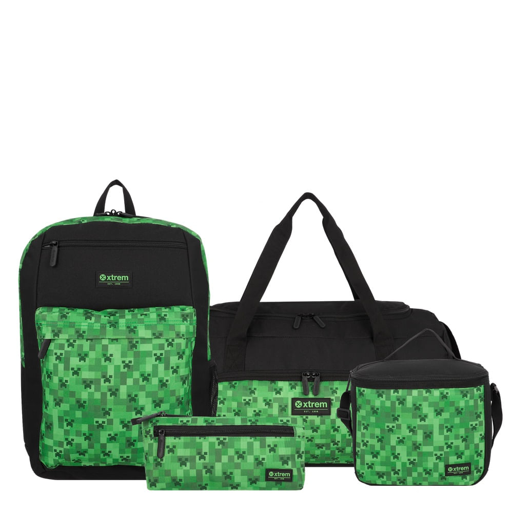 Set Mochila + Bolso + Lonchera + Cartuchera Xtrem 6Xt Green Pixels ...