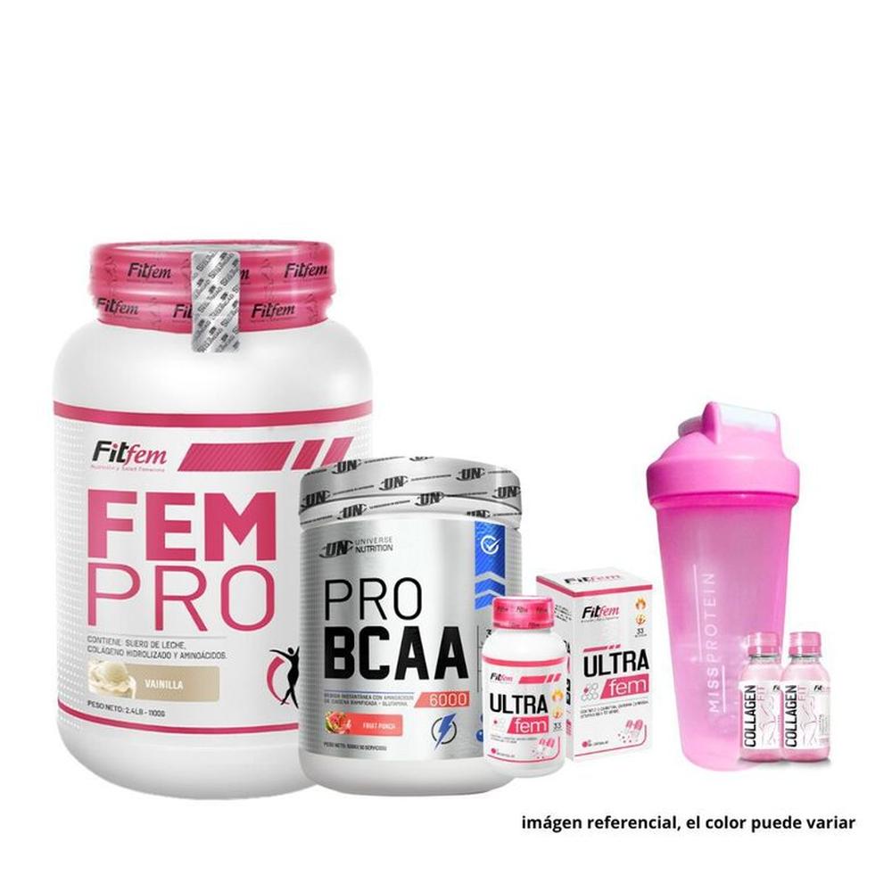 FEM PRO 1.1 KG VAINILLA + PRO BCAA 500 GR FRUIT PUNCH + SHAKER ...