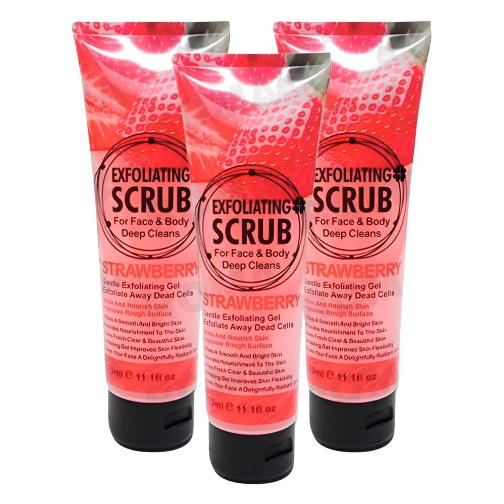 PACK 3 EXFOLIANTE FACIAL Y CORPORAL FRESA 320ML WOKALI - Oechsle