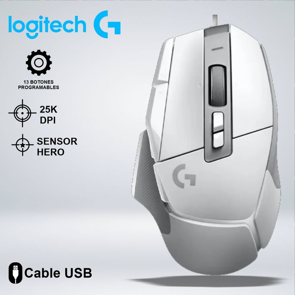 MOUSE GAMER G502 X SENSOR HERO 25K 13 BOTONES PROGRAMABLES WHITE ...