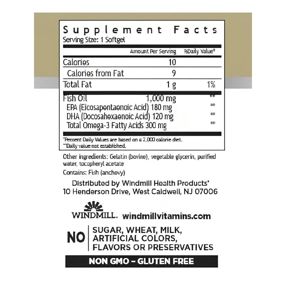 Omega 3 - Fish Oil 1000mg 180 Cápsulas - Windmill - Oechsle