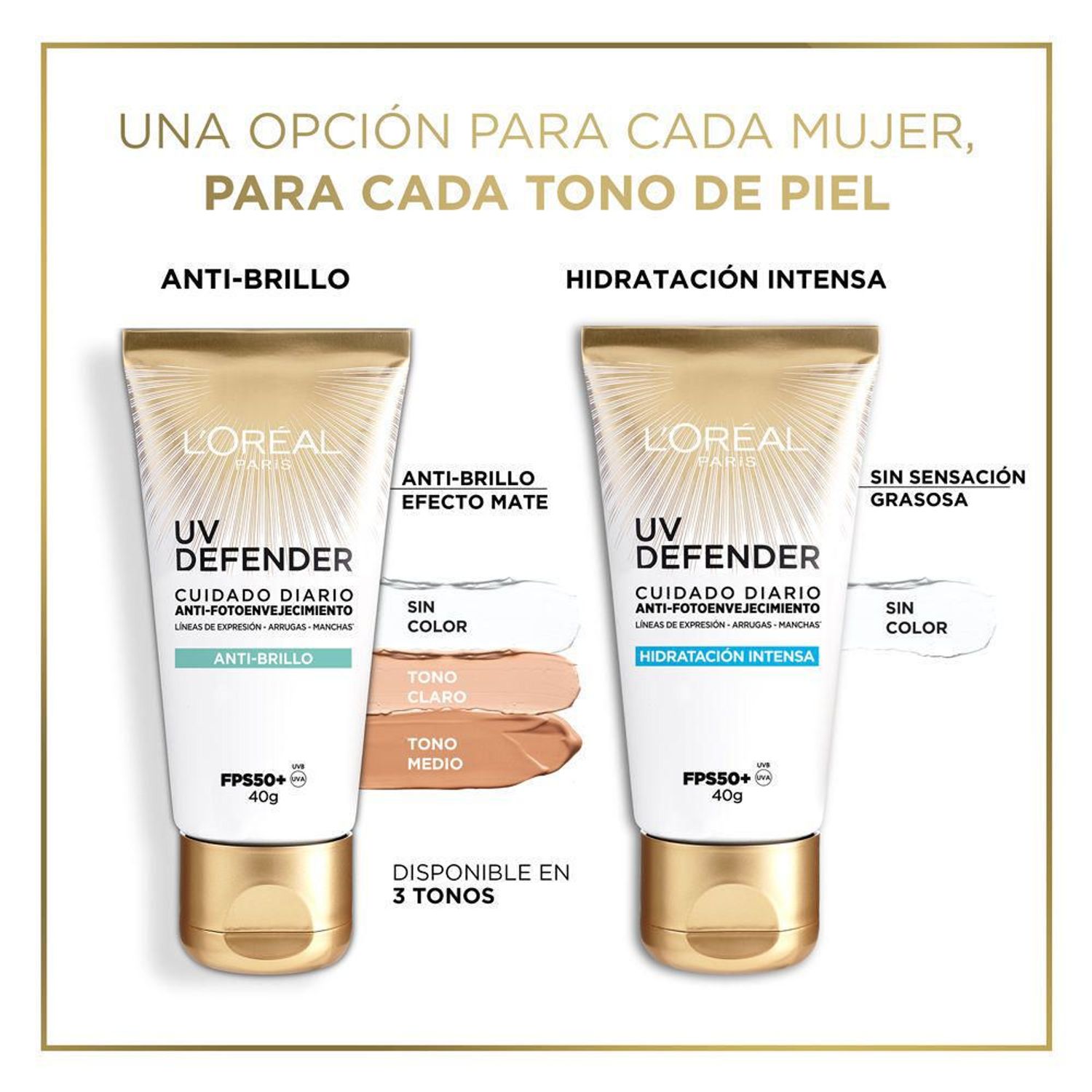 Crema Facial UV Defender FPS 50 Anti Brillo Tono Medio L'Oréal Paris Skin Care | Oechsle - Oechsle