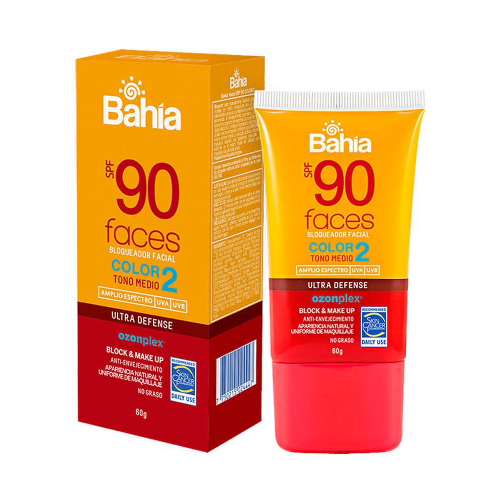 Bloqueador Solar Facial Bahía SPF 90 Faces Color #2 - Tubo 60 G ...