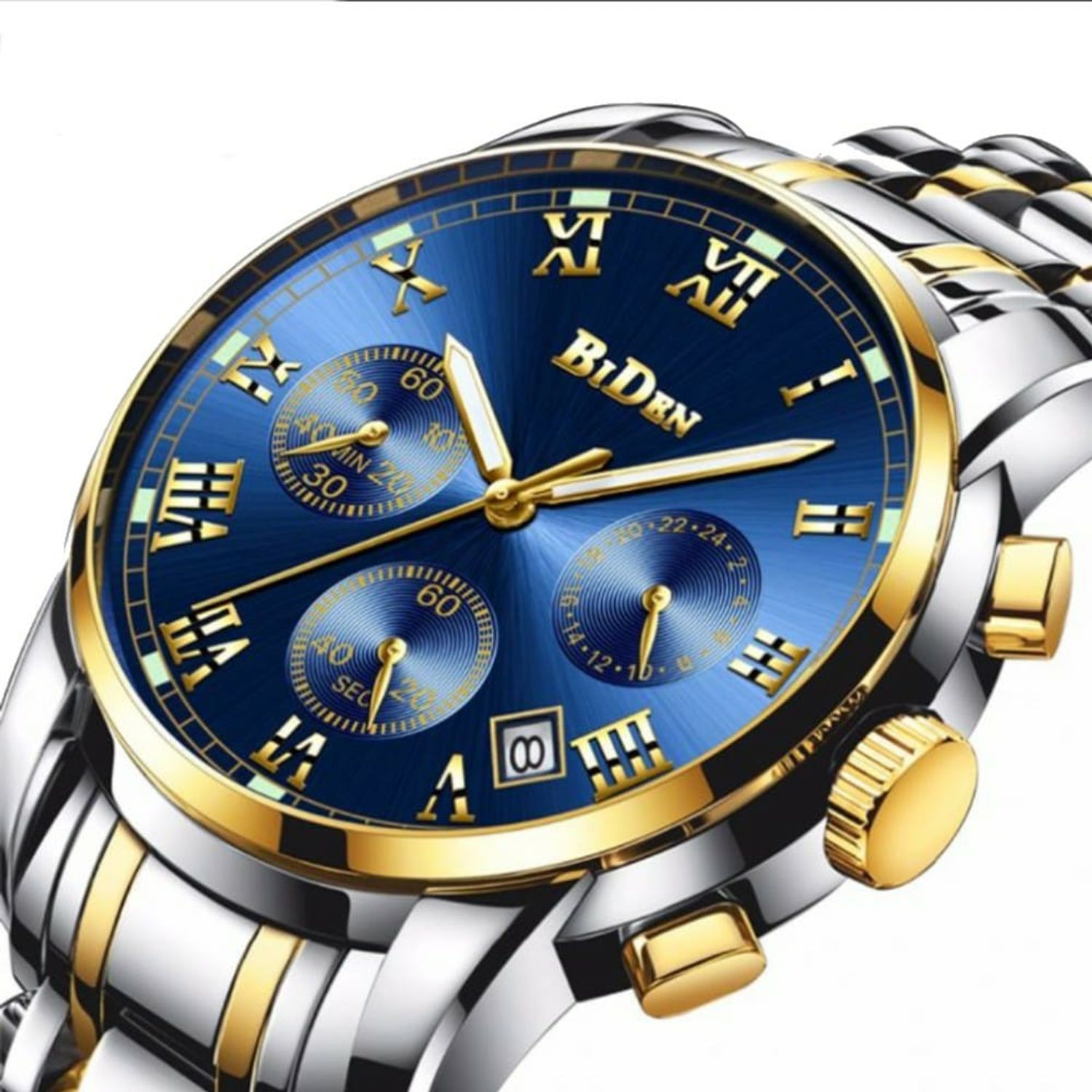 Reloj Biden de Lujo 006004 Azul Dorado para Hombre de Acero Inoxidable ...