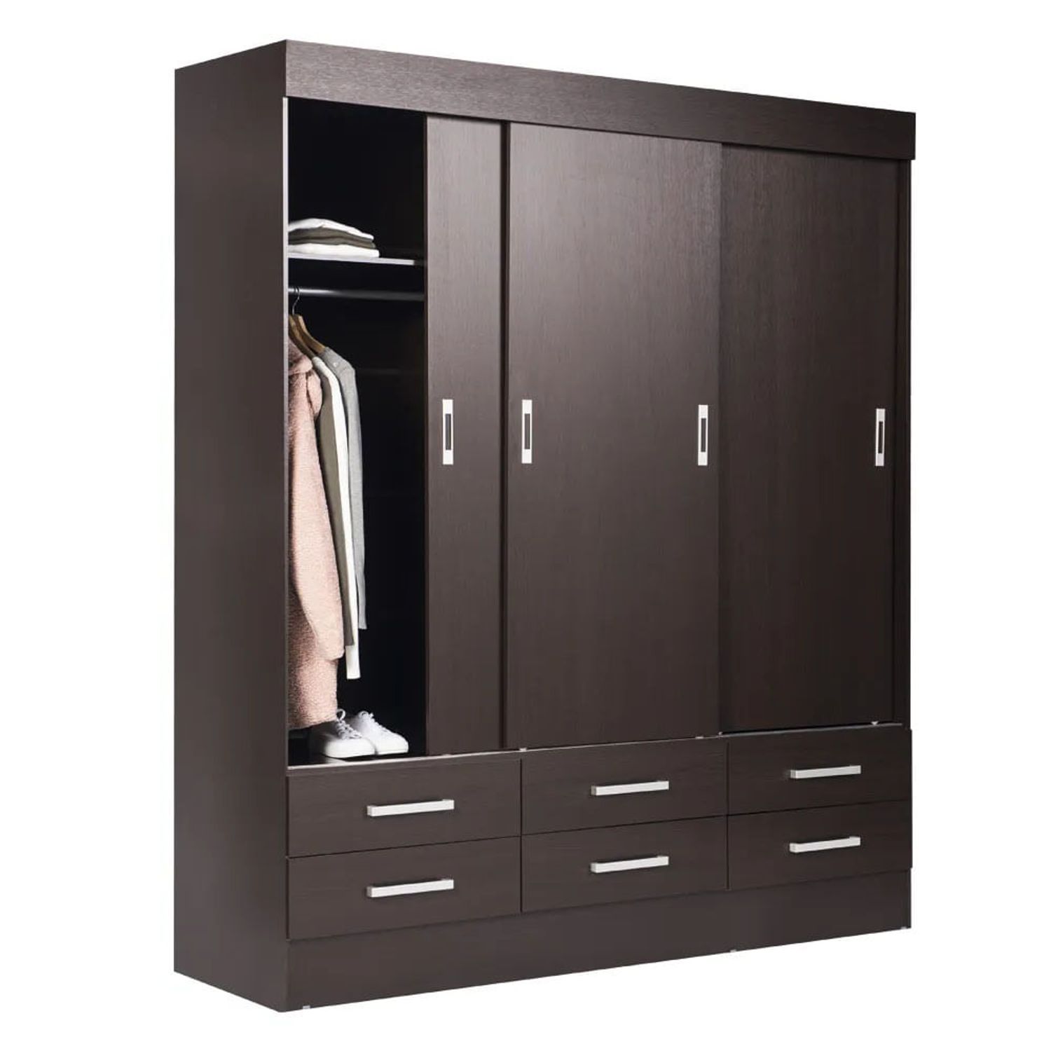 Ropero Montreal 3 Puertas Corredizas 6 Cajones Tabaco | Oechsle - Oechsle